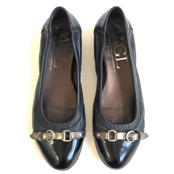 Agl | Shoes | Agl Black Leather Cap Toe Ballet Flat | Poshmark